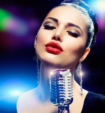 Woman with Retro Microphone Editorial Stock Image - Image of jazz ...