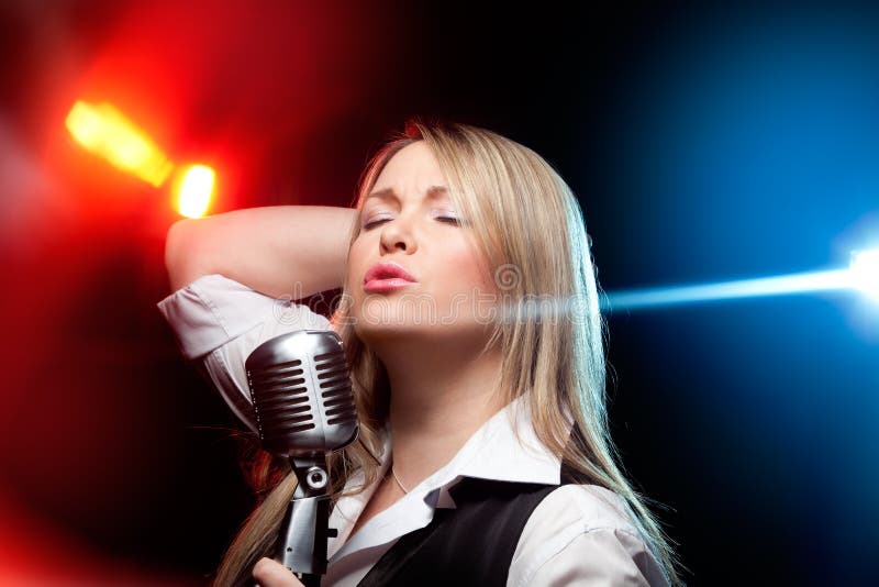 Woman with Retro Microphone Stock Image - Image of jazz, perform: 74951455