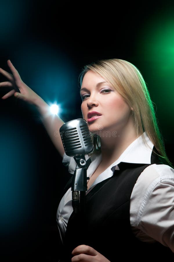 Woman with Retro Microphone Stock Image - Image of jazz, perform: 74951455