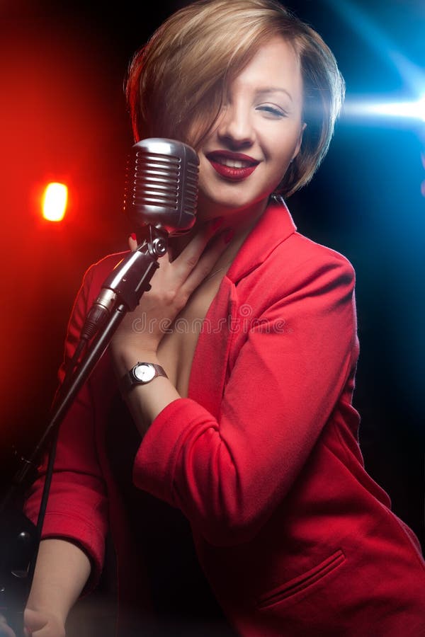 Woman with Retro Microphone Stock Photo - Image of glamour, elegant ...