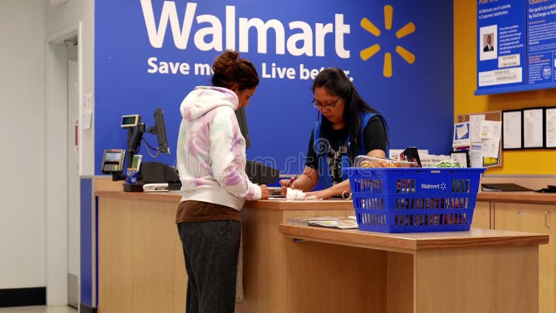 Woman Returning Goods at Customer Service Counter Stock Video - Video ...