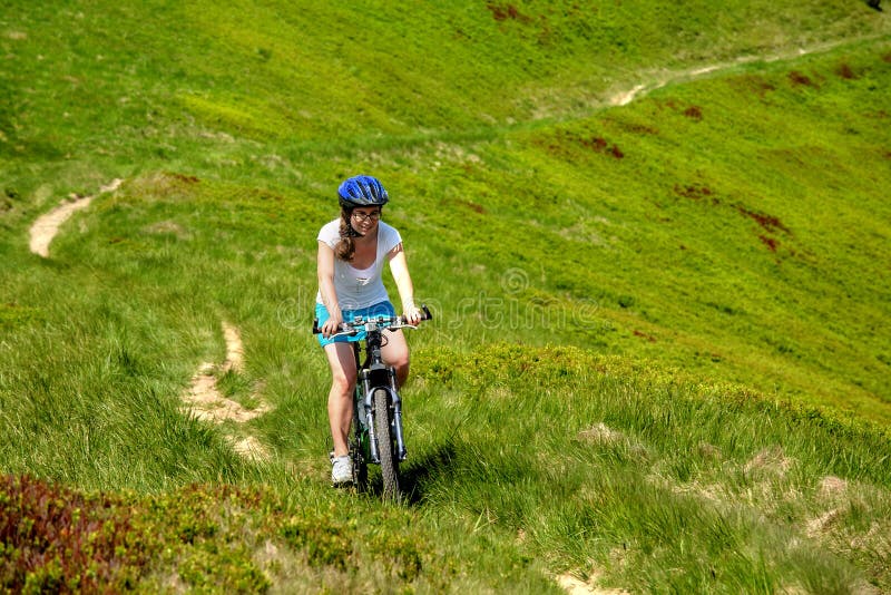 Man Rides the Bicycle Up in the Mountains Stock Photo - Image of ...