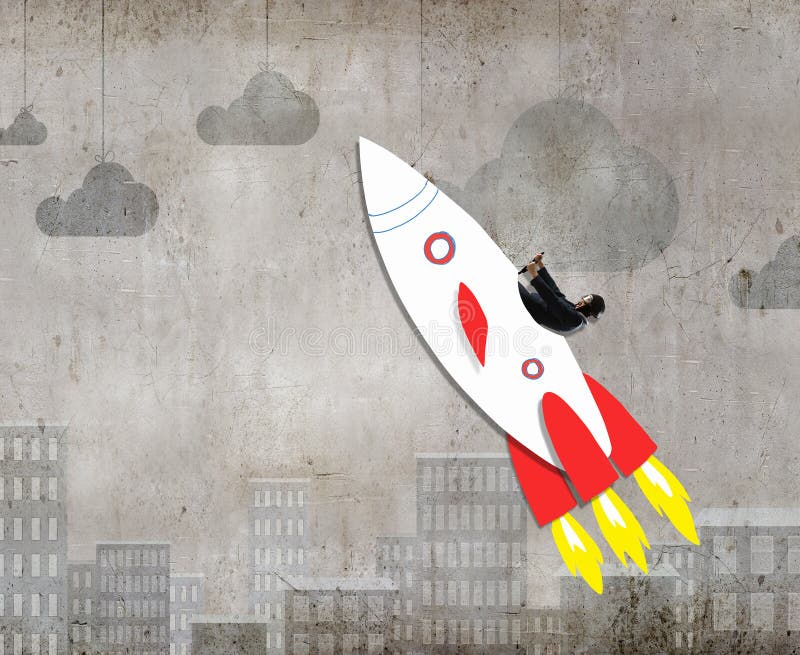 Woman Riding Space Rocket. Mixed Media Stock Image - Image of concept ...