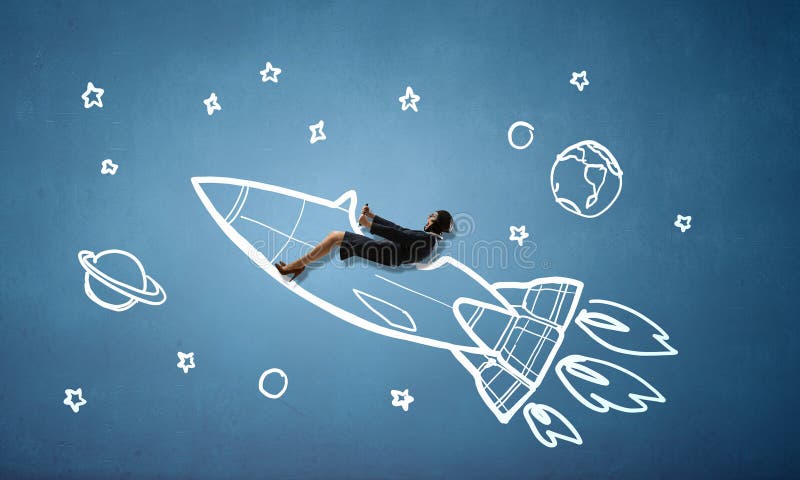 Woman Riding Space Rocket. Mixed Media Stock Image - Image of active ...