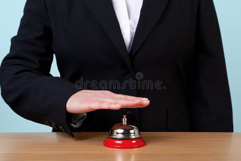 Woman Ringing a Reception Bell Stock Image - Image of attention ...