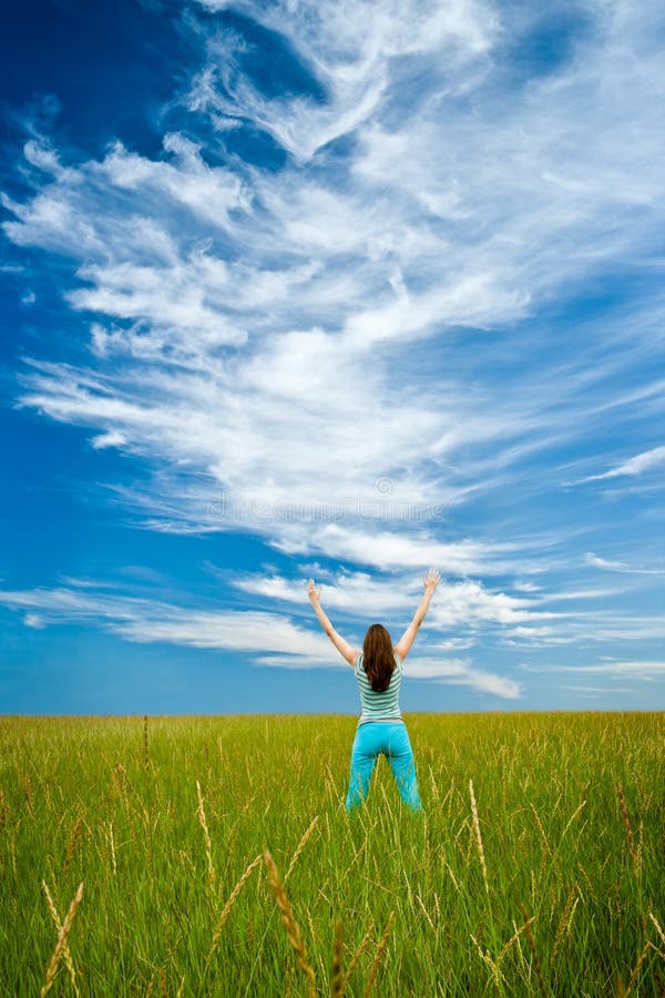 Woman rising up hands stock image. Image of field, lifestyle - 10824207
