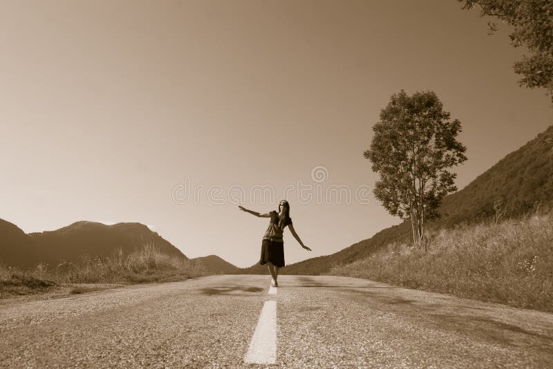 Woman on the road stock photo. Image of median, silhouette - 3272790