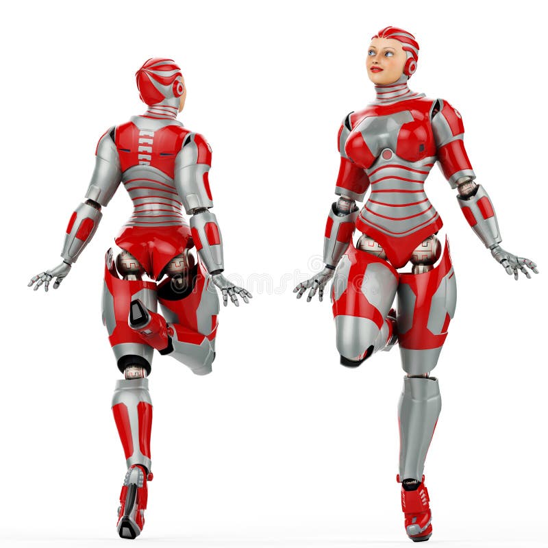 WOMAN ROBOT Front and Back View Stock Illustration - Illustration of ...