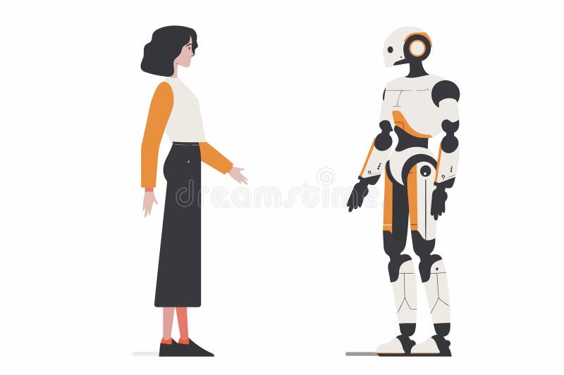 Woman and Robot Isolated Vector Style Stock Vector - Illustration of ...