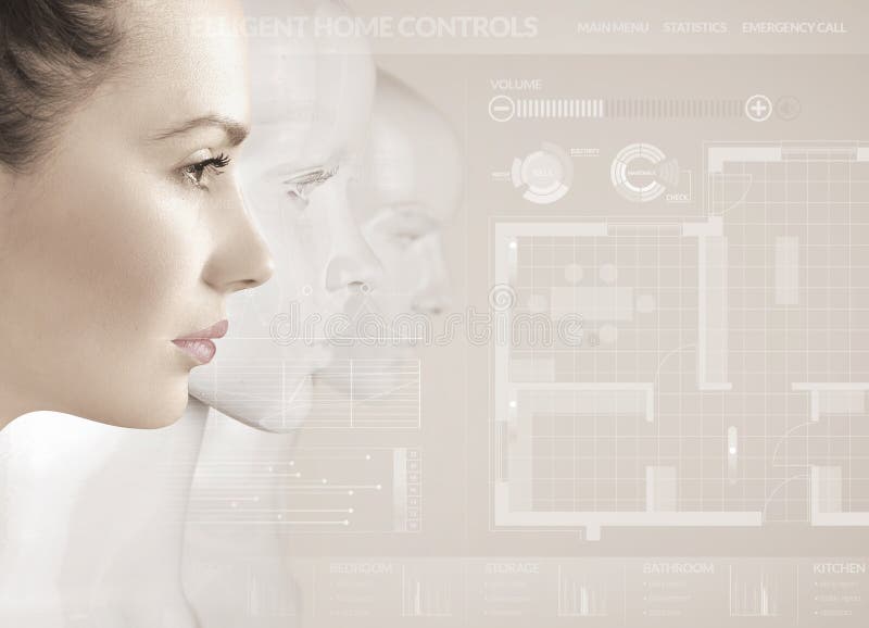 Woman and Robots - Artificial Intelligence Stock Image - Image of lady ...