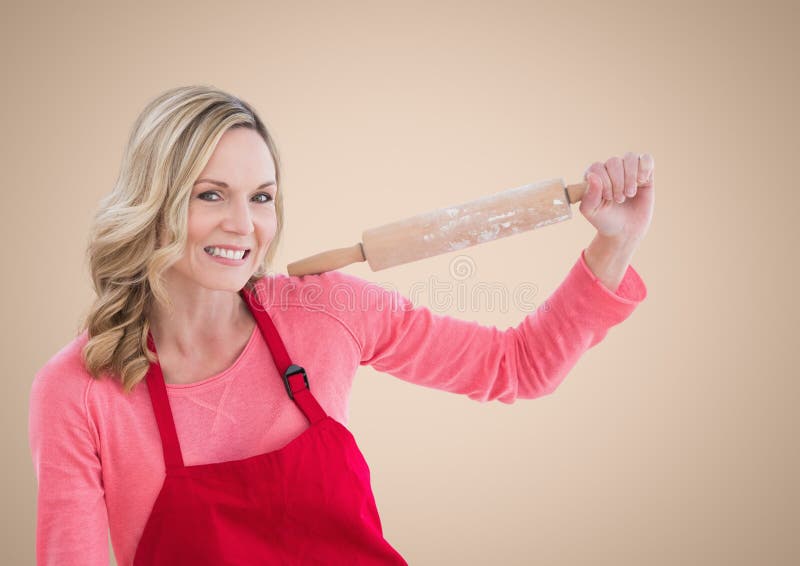 Woman with Rolling Pin Against Cream Background Stock Image - Image of ...