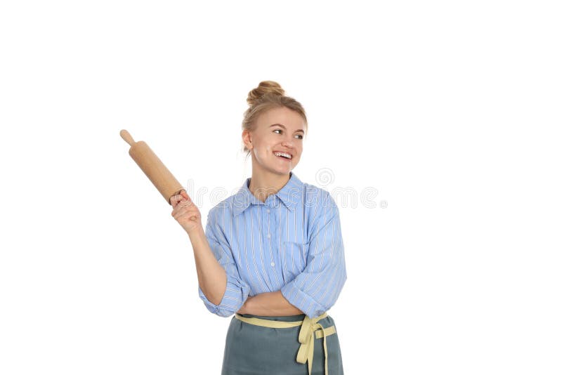 Woman with Rolling Pin Isolated on White Background Stock Photo - Image ...