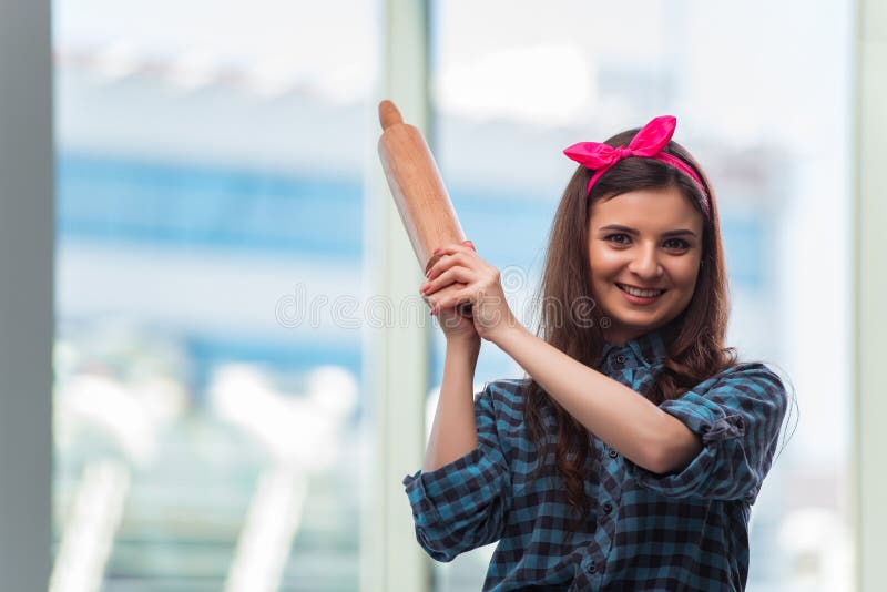 The Woman with Rolling Pin in the Kitchen Stock Image - Image of person ...