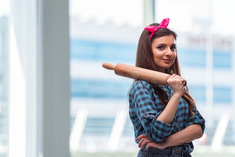 The Woman with Rolling Pin in the Kitchen Stock Image - Image of person ...
