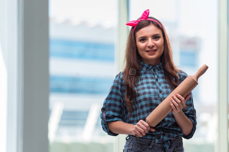 The Woman with Rolling Pin in the Kitchen Stock Image - Image of person ...