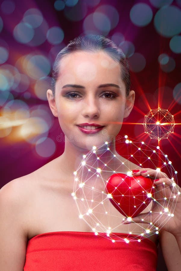 The Woman in Romantic Concept with Red Heart Stock Image - Image of ...
