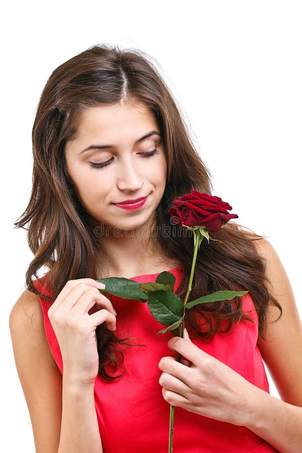 Woman with rose stock image. Image of long, eyes, attractive - 27802307