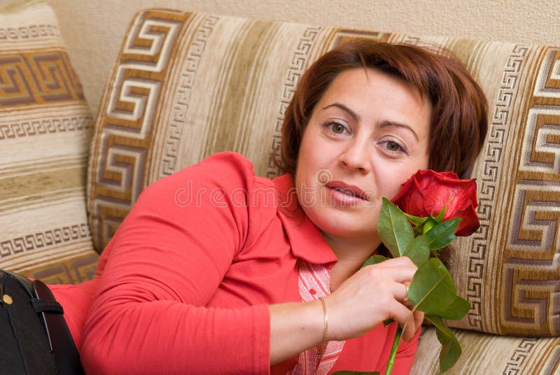 Woman with rose stock image. Image of flower, rose, beauty - 7090875