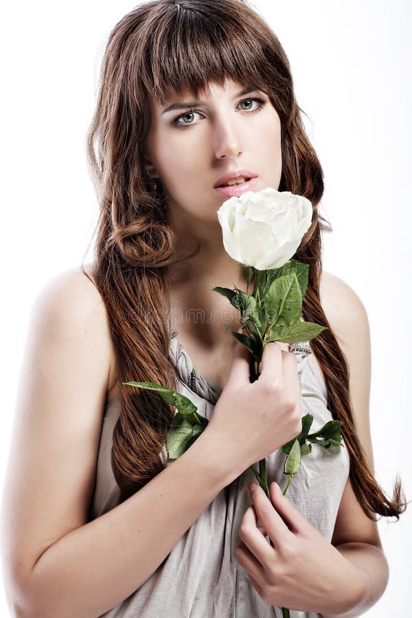 Woman with rose stock image. Image of female, head, modern - 137785379