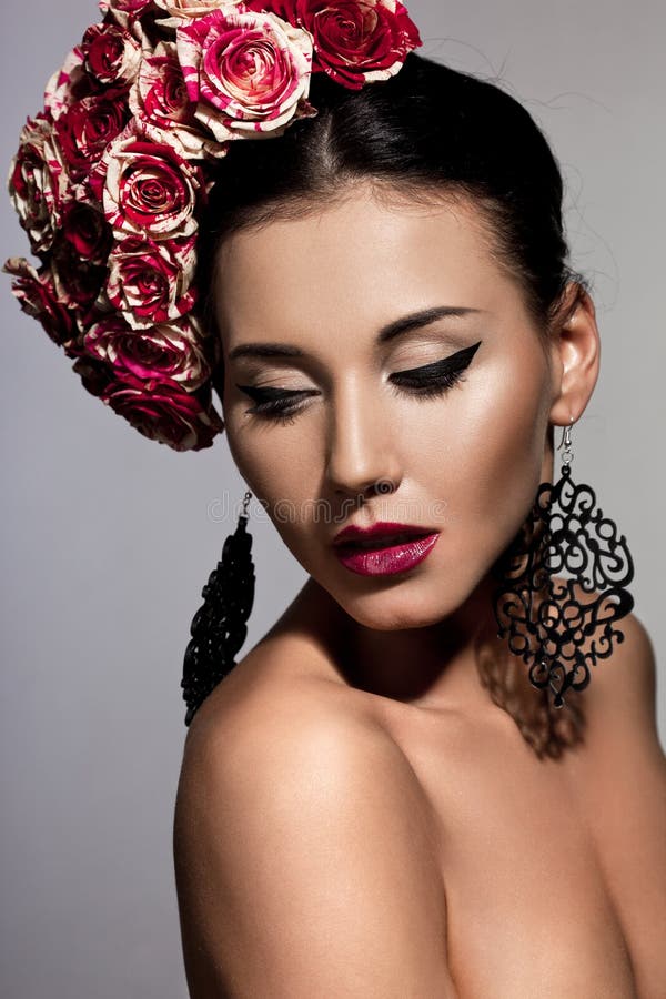 Woman with roses stock photo. Image of body, girl, happy - 28773592