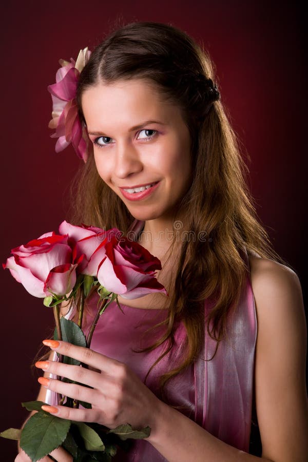 Woman with roses stock photo. Image of communication, pink - 9120224