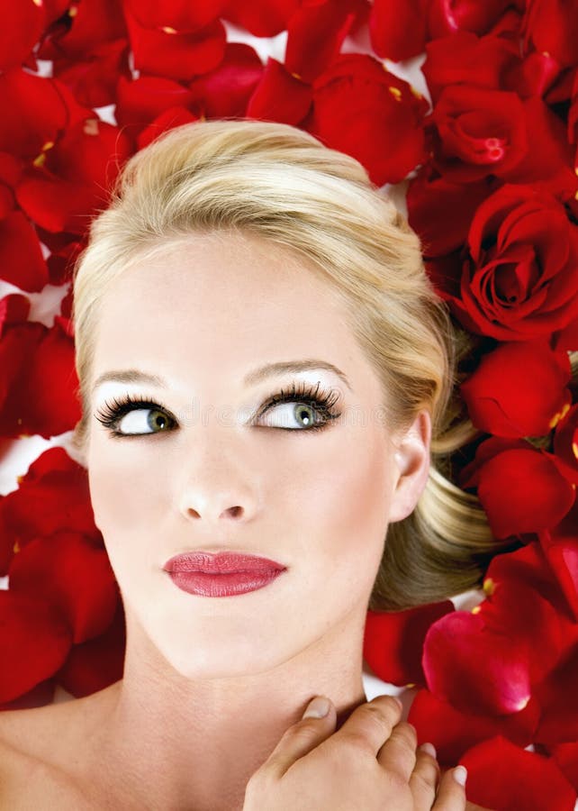 Woman in roses stock photo. Image of laying, floral, care - 9329422