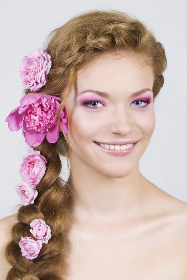 Woman with with Braids and Roses in Hair Stock Image - Image of ...