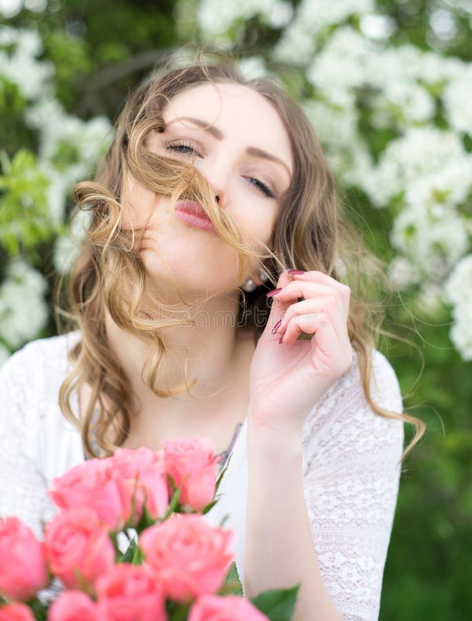 Woman with roses stock image. Image of female, love, beautiful - 86470839