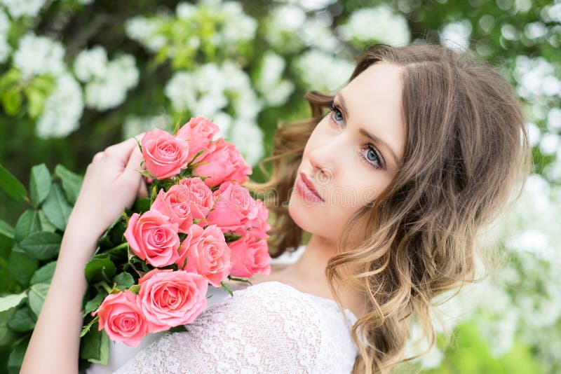 Woman with roses stock image. Image of beauty, roses - 86471093