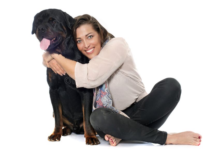 Woman and rottweiler stock photo. Image of slim, teen - 3346684