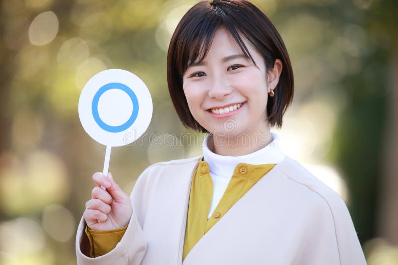 Woman with a round bill stock image. Image of girl, beautiful - 241905623