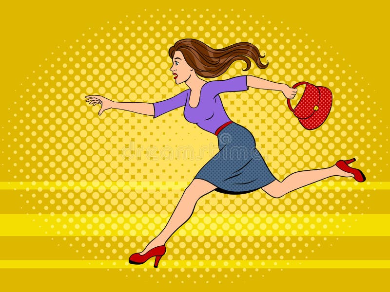 Woman Run Pop Art Vector Illustration Stock Vector - Illustration of ...