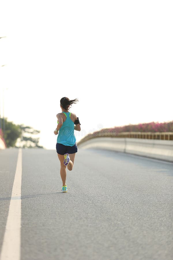 Woman Runner Running on City Road Stock Photo - Image of chinese, city ...