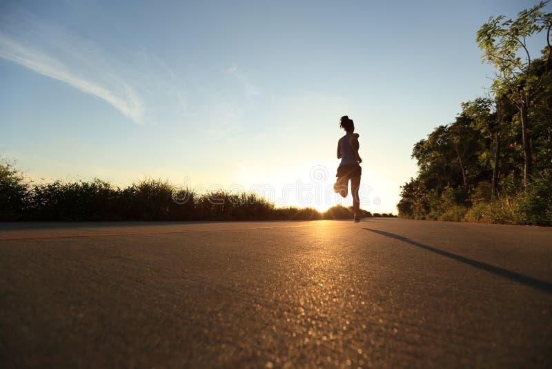 Woman Runner Running on Sunrise Seaside Stock Image - Image of activity ...