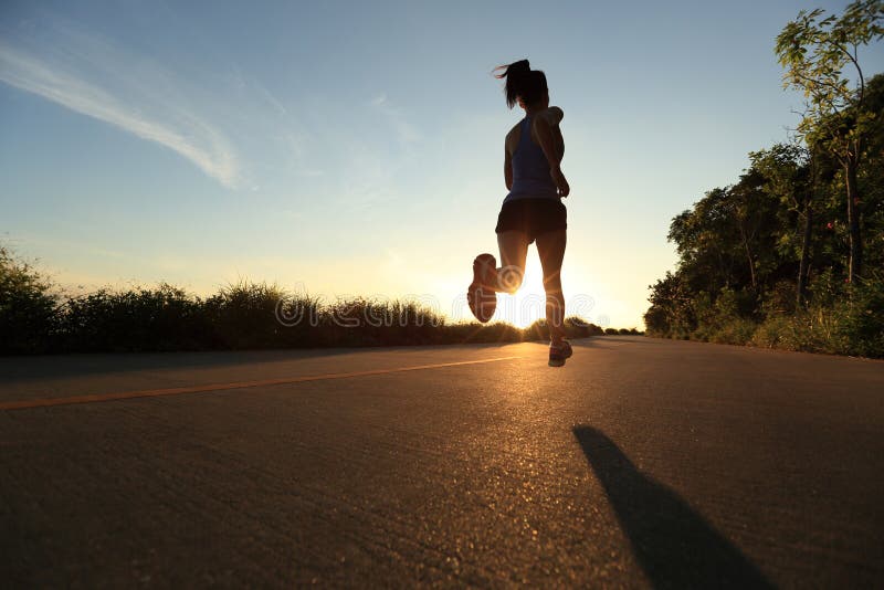 Woman Runner Running on Sunrise Seaside Stock Photo - Image of jogger ...