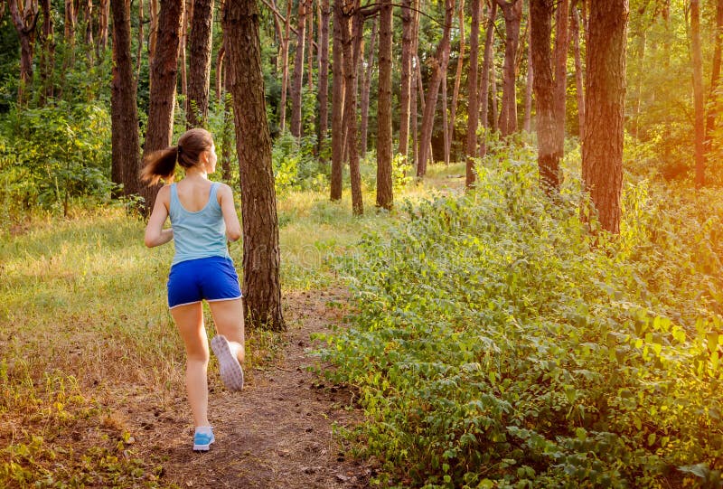 Woman Running in the Forest Stock Photo - Image of footwear, active ...