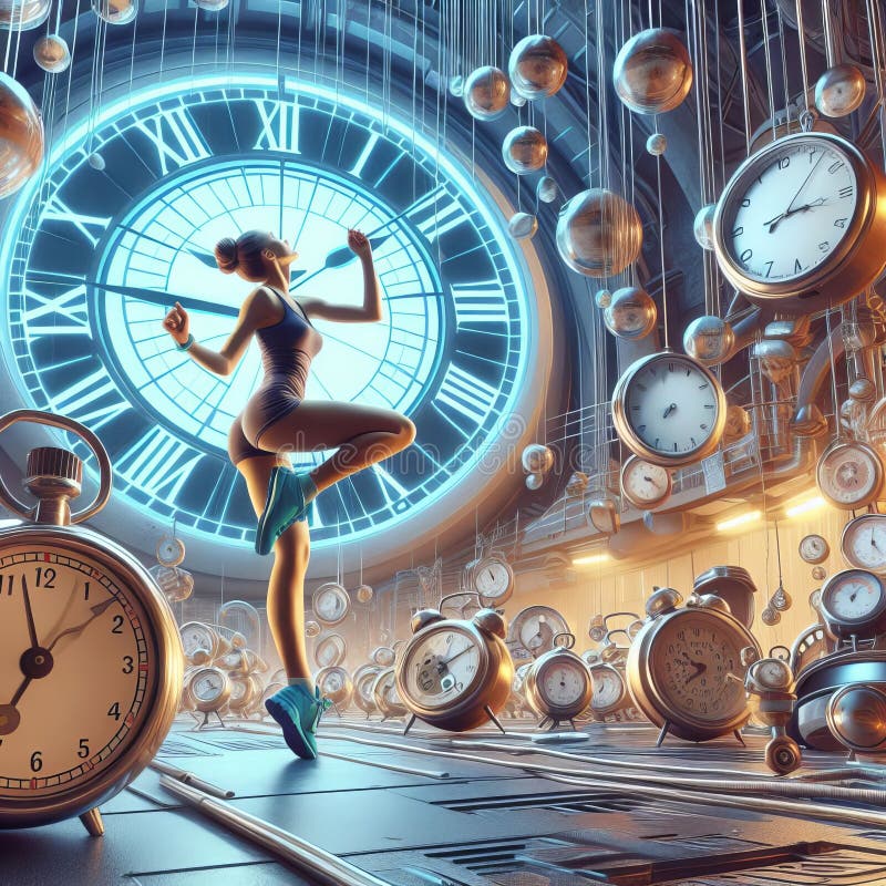 Woman Running in Futuristic Clockwork Setting Stock Image - Image of ...