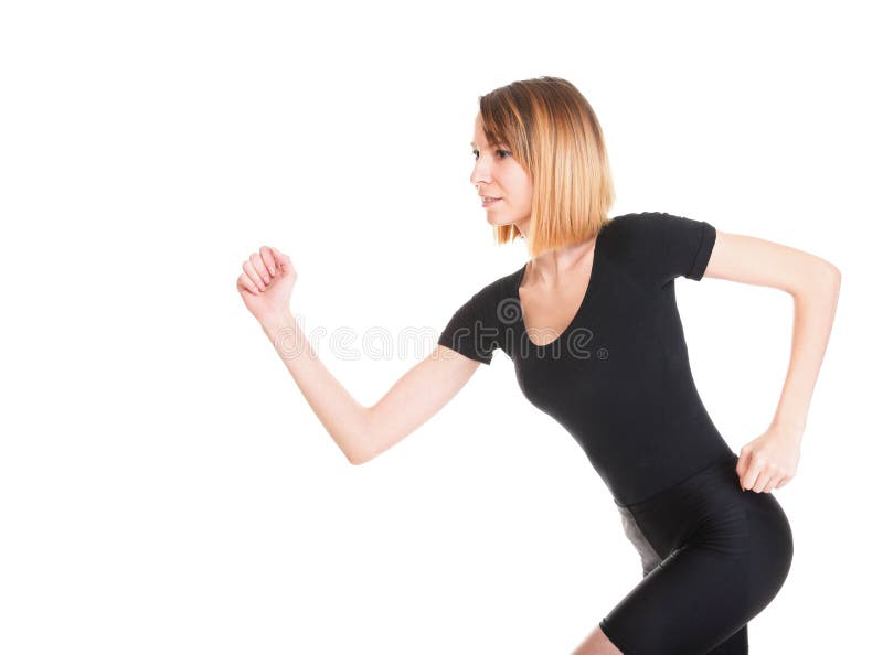 Woman Running Isolated on White Stock Photo - Image of fitness ...