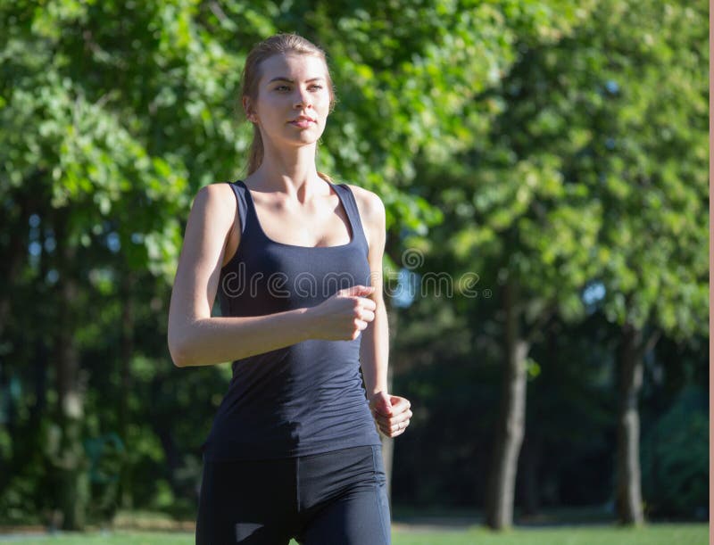 Woman Running in the Morning Park Stock Image - Image of jogger ...