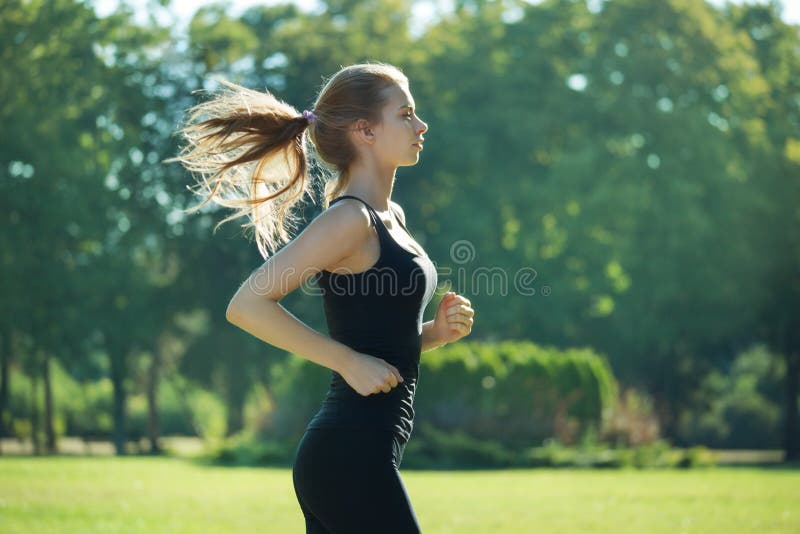 Woman Running in the Morning Park Stock Image - Image of outdoor ...