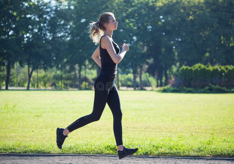 Woman Running in the Morning Park Stock Image - Image of caucasian ...