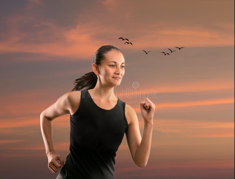 Woman Running Outdoors Against Beautiful Sky Stock Image - Image of ...