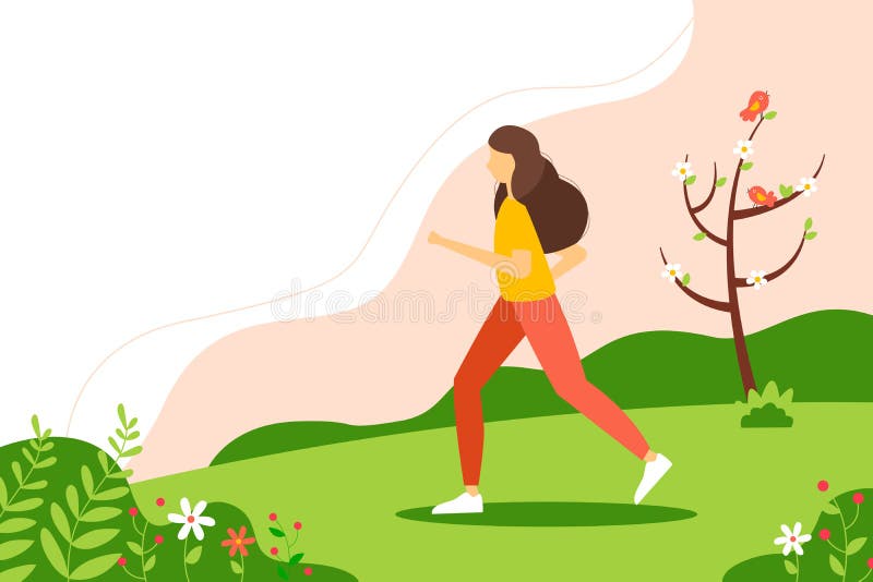 Woman Running through the Park in Spring. Stock Vector - Illustration ...
