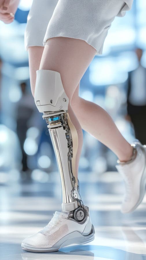 Woman Running with Prosthetic Bionic Leg in Futuristic Environment ...