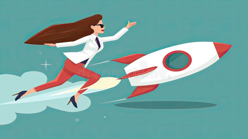 A Woman is Running with a Rocket Behind Her Stock Image - Image of ...