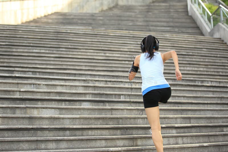 Woman Running Up on Stone Stairs Stock Photo - Image of girl, band ...