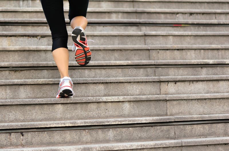 Woman Running Up on Stone Stairs Stock Image - Image of activity ...