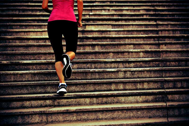 Woman Running Up on Stone Stairs Stock Photo - Image of motion, jogging ...