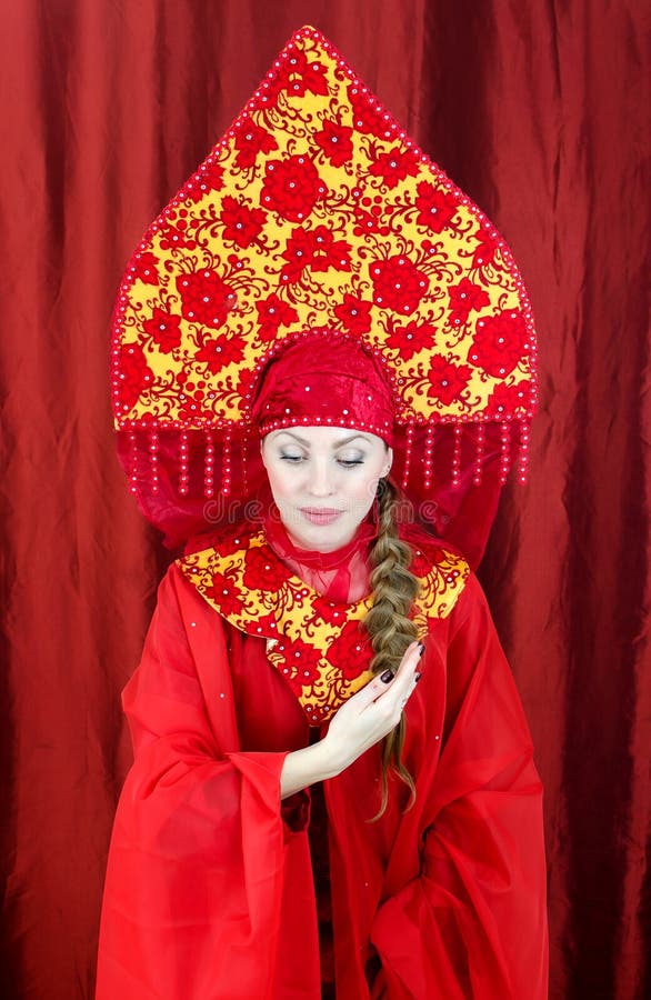 Woman in Russian Traditional Clothes Stock Photo - Image of pigtail ...