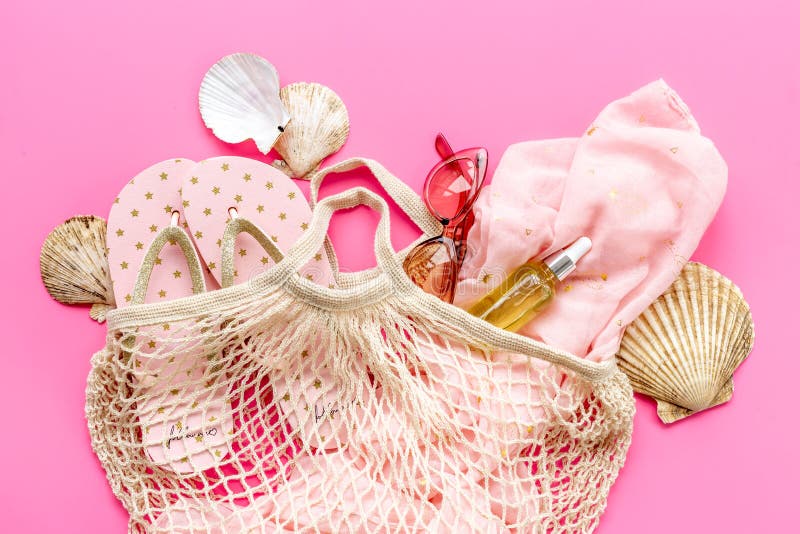 Woman& X27;s Beach Accessories - Grid String Bag with Sunglasses and ...